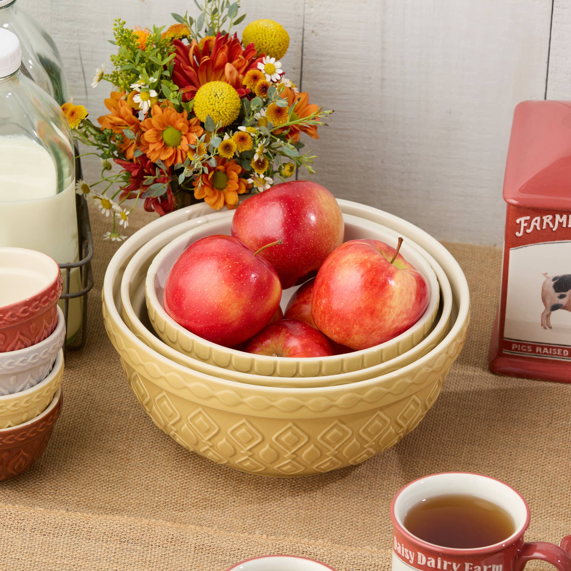 Vintage Farm Stoneware Mixing Bowls, Set of 3 (2, 3, 4.25 qt) - Certif ...